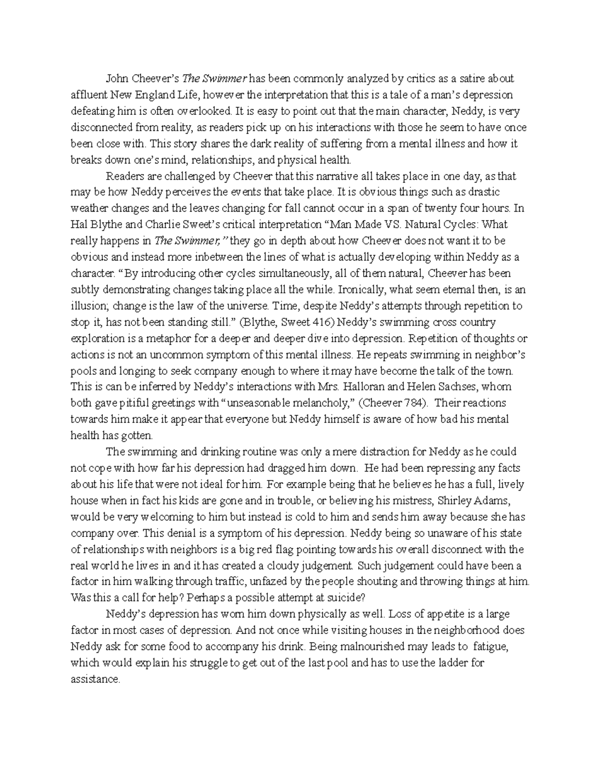 The Swimmer Blog Post - John Cheever’s The Swimmer has been commonly ...