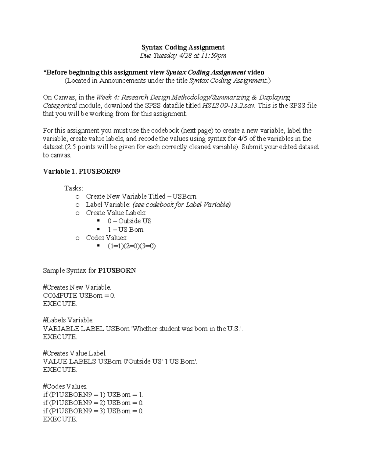 Syntax Coding Assignment Instructions - Syntax Coding Assignment Due ...