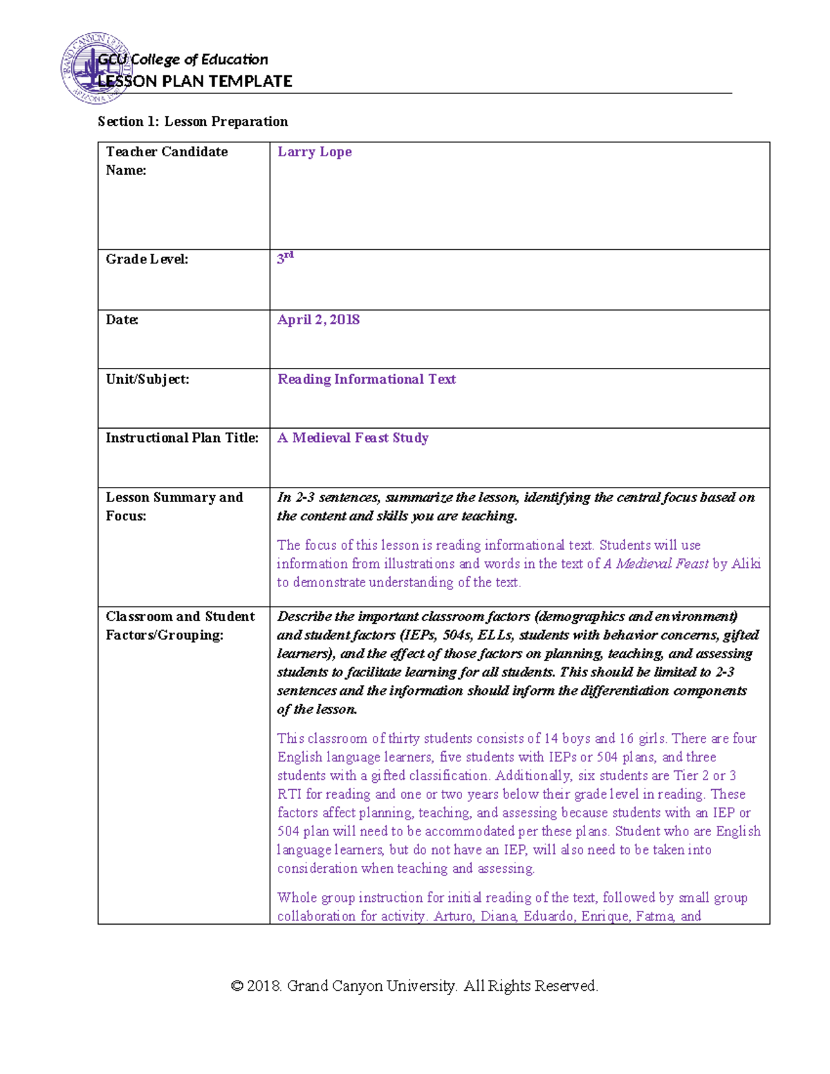 ELM 210 D T2 Lesson Example New - LESSON PLAN TEMPLATE Section 1 ...