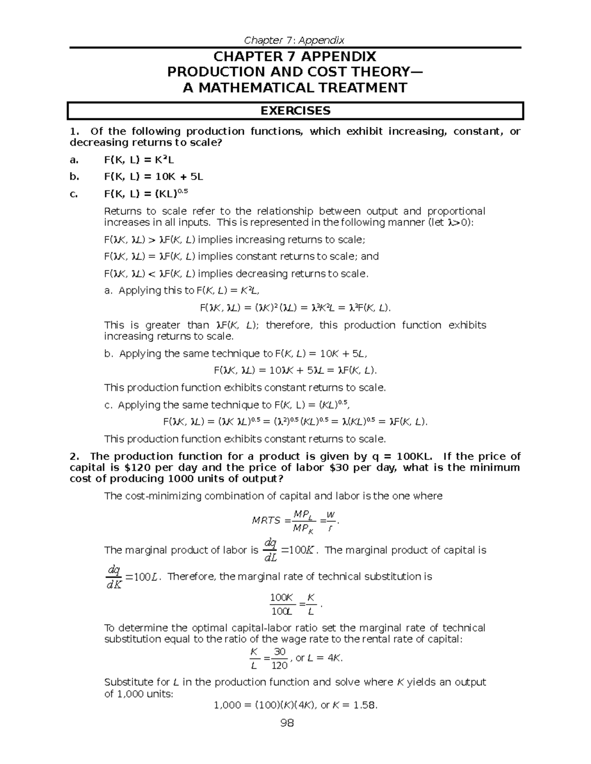 Pindick, Microeconomics Solution Ch.07 - CHAPTER 7 APPENDIX PRODUCTION ...