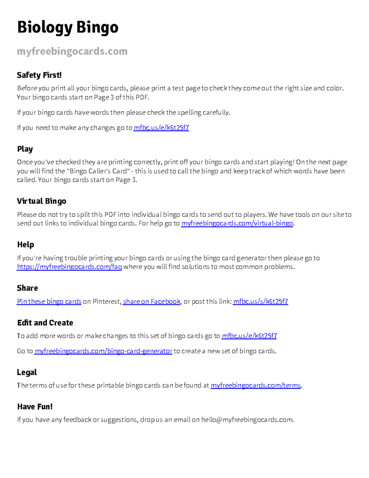 Biology Bingo - Biology Bingo myfreebingocards Safety First! Before you ...