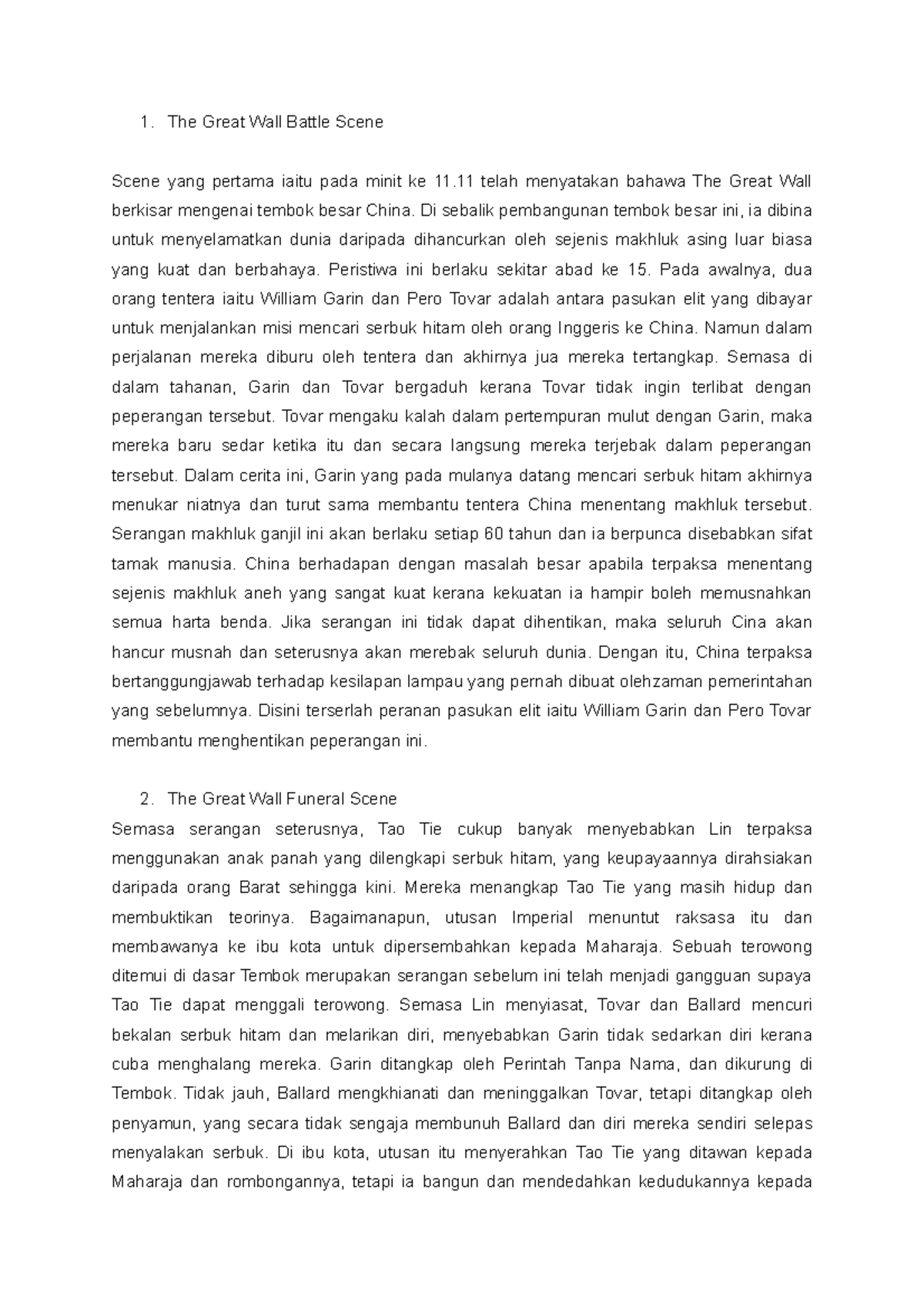 Titas - soalan contoh - The Great Wall Battle Scene Scene yang pertama ...