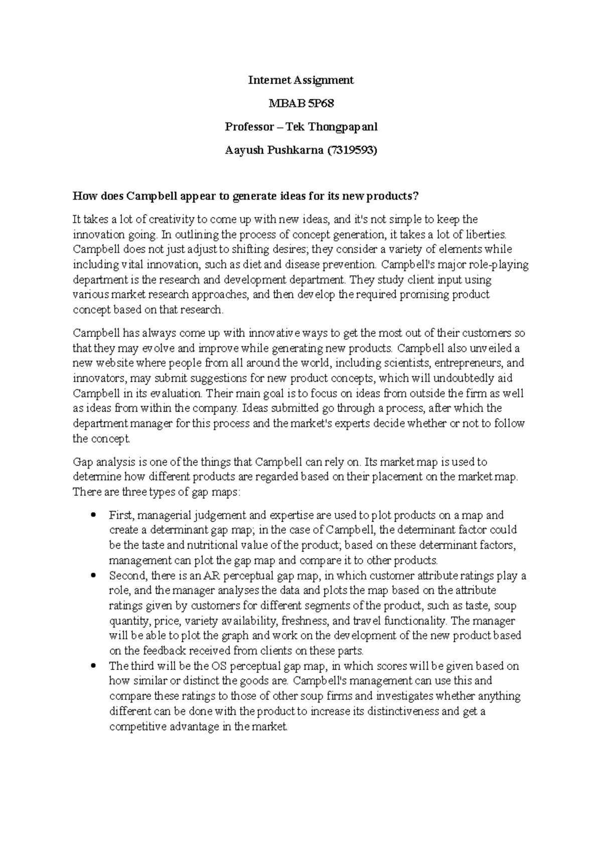 Internet Assignment 2 - Internet Assignment MBAB 5P Professor – Tek ...