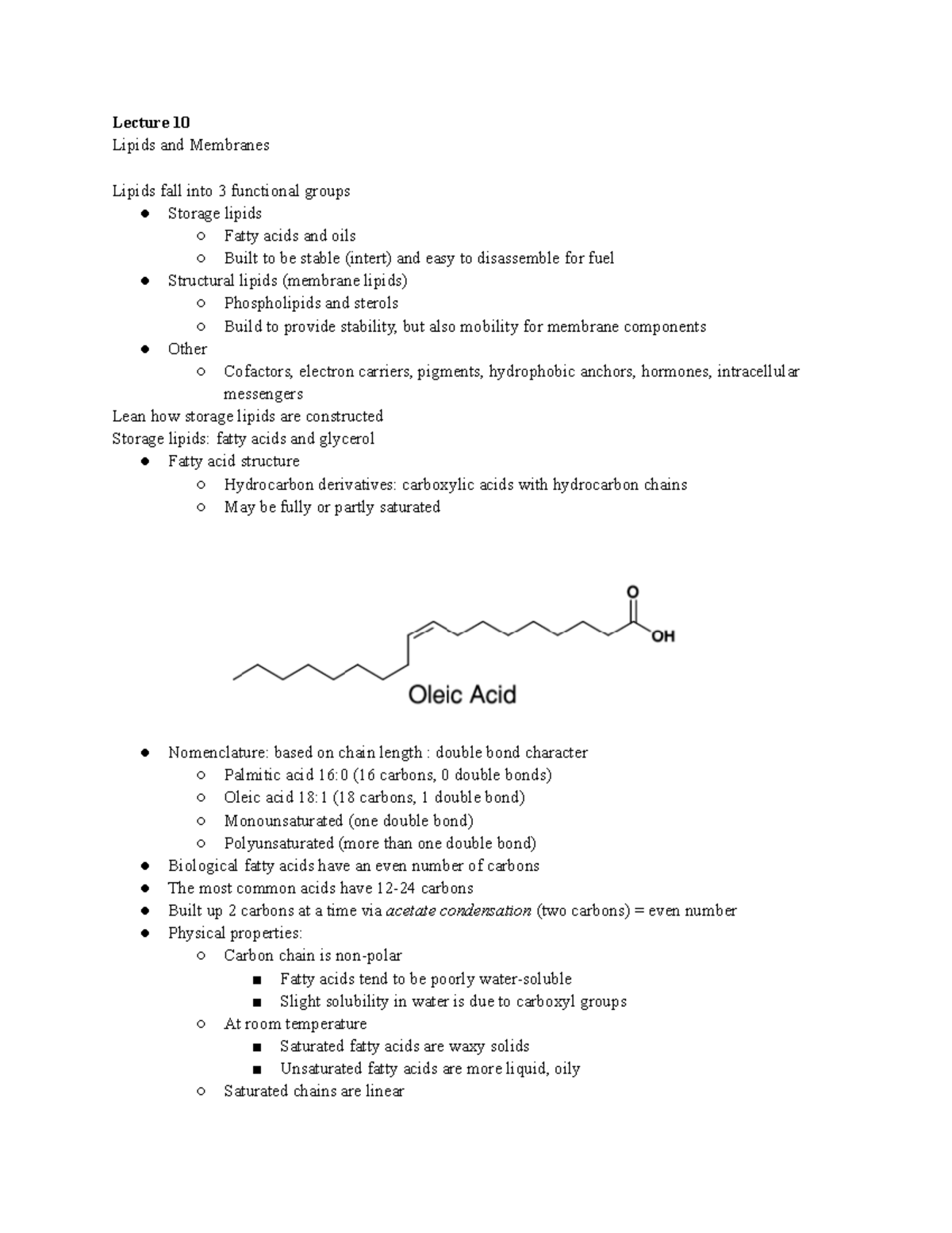 Chapter 10 - Exam 2 Study Guide - Lecture 10 Lipids and Membranes ...