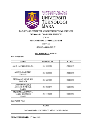 Proposal CSC248 - UITM TAPAH, PERAK FACULTY OF COMPUTER AND MATHEMATICAL SCIENCES PROPOSAL OF ...