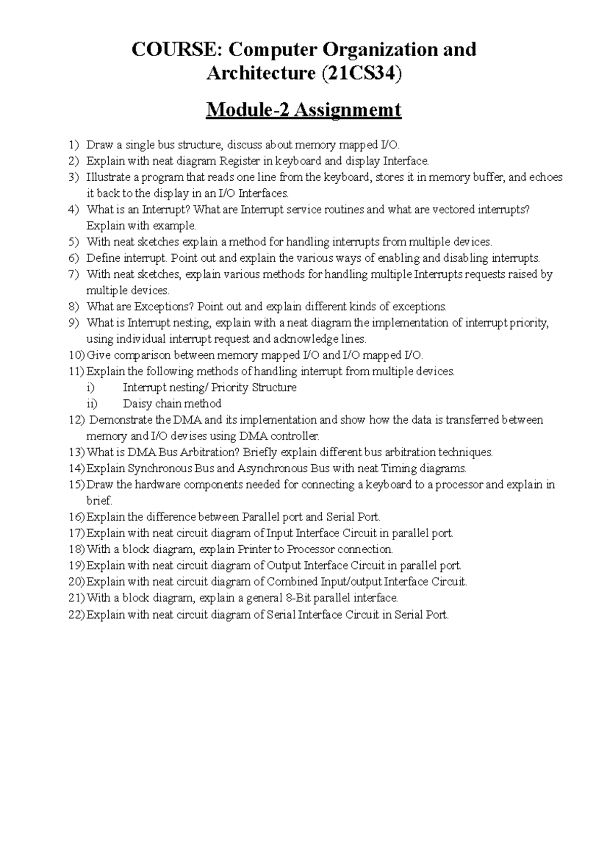 COA Module 2 Assignment QP - COURSE: Computer Organization and ...