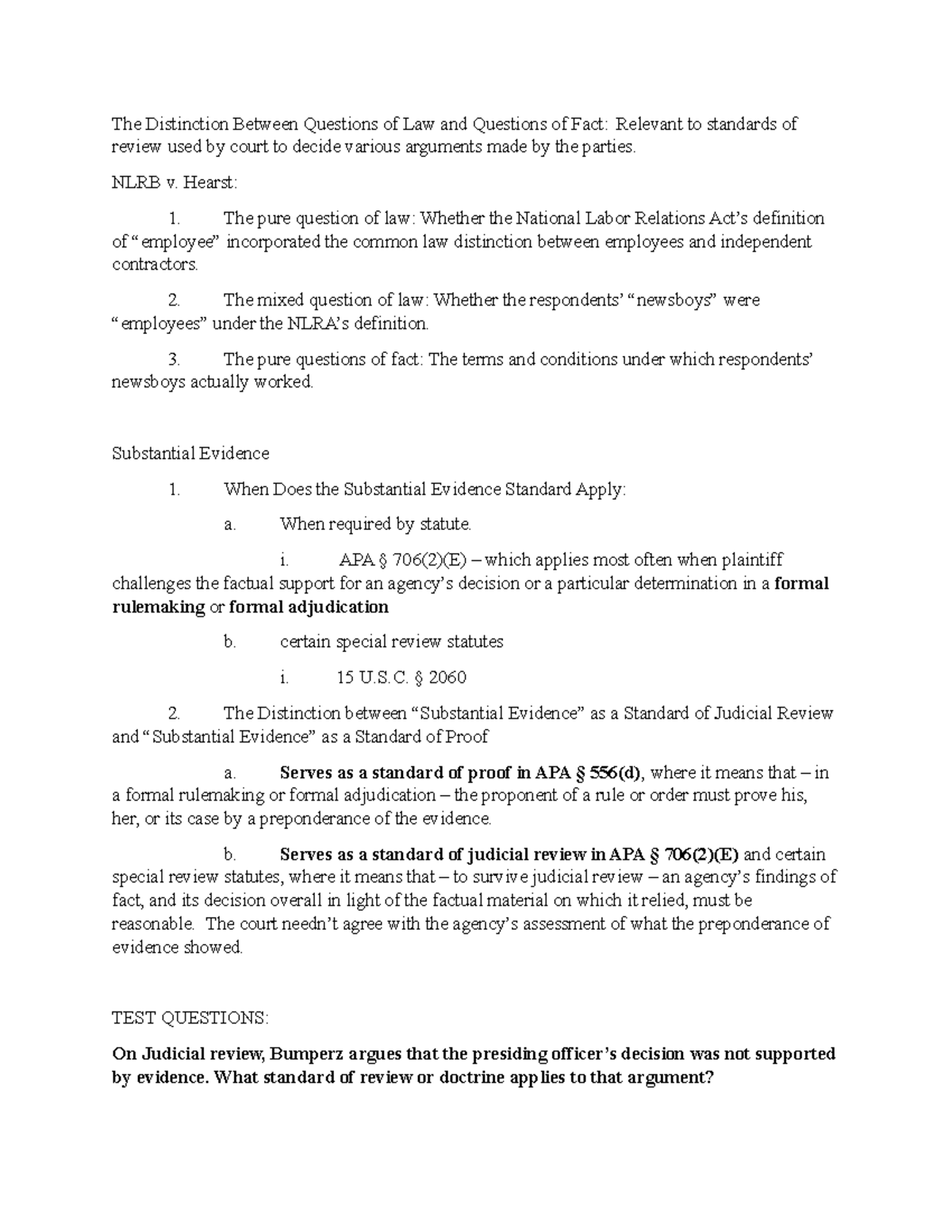 Admin Law Test Outline - Lecture notes 1-10 - The Distinction Between ...
