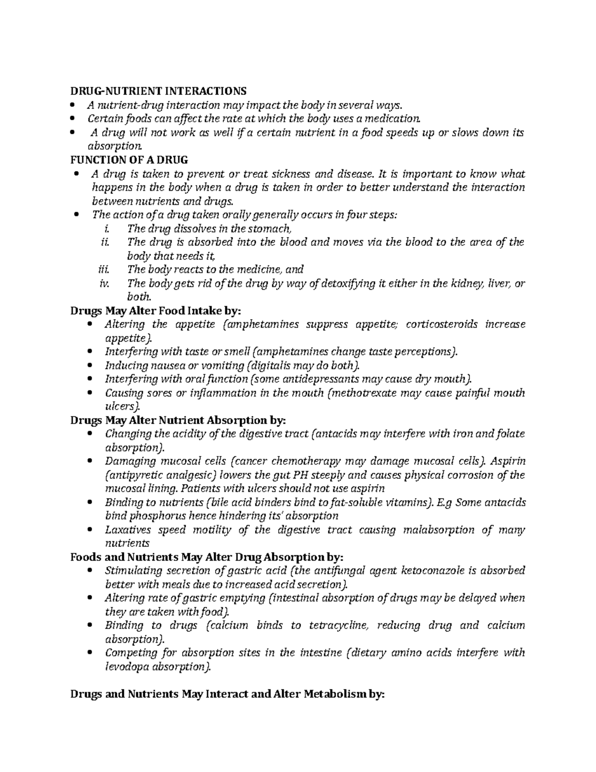 DRUG Nutrients Interaction - DRUG-NUTRIENT INTERACTIONS A nutrient-drug ...