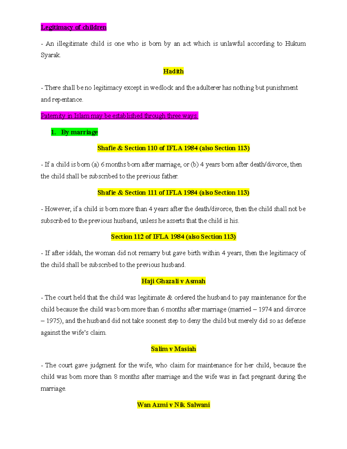 Legitimacy-of-children (Family Law 1) - Legitimacy of children - An ...