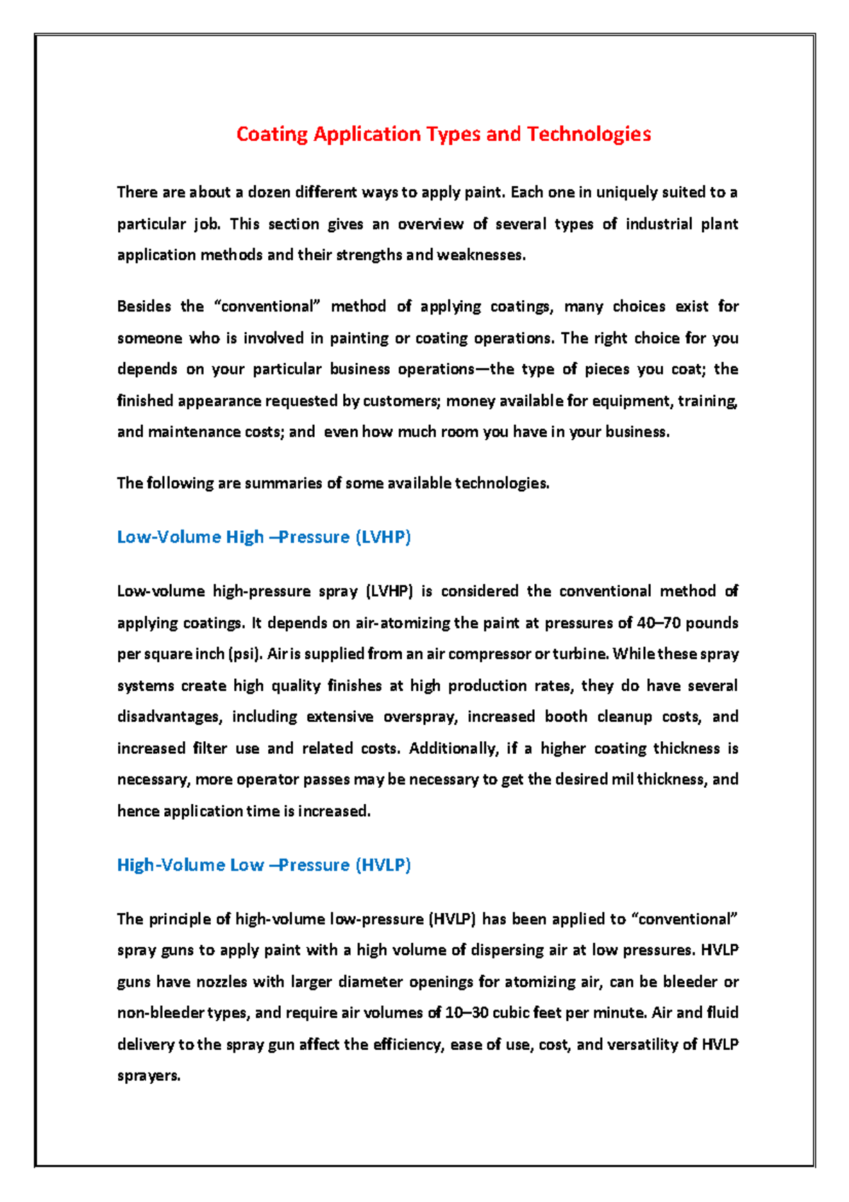 Coating Application Types and Technologies - Each one in uniquely ...