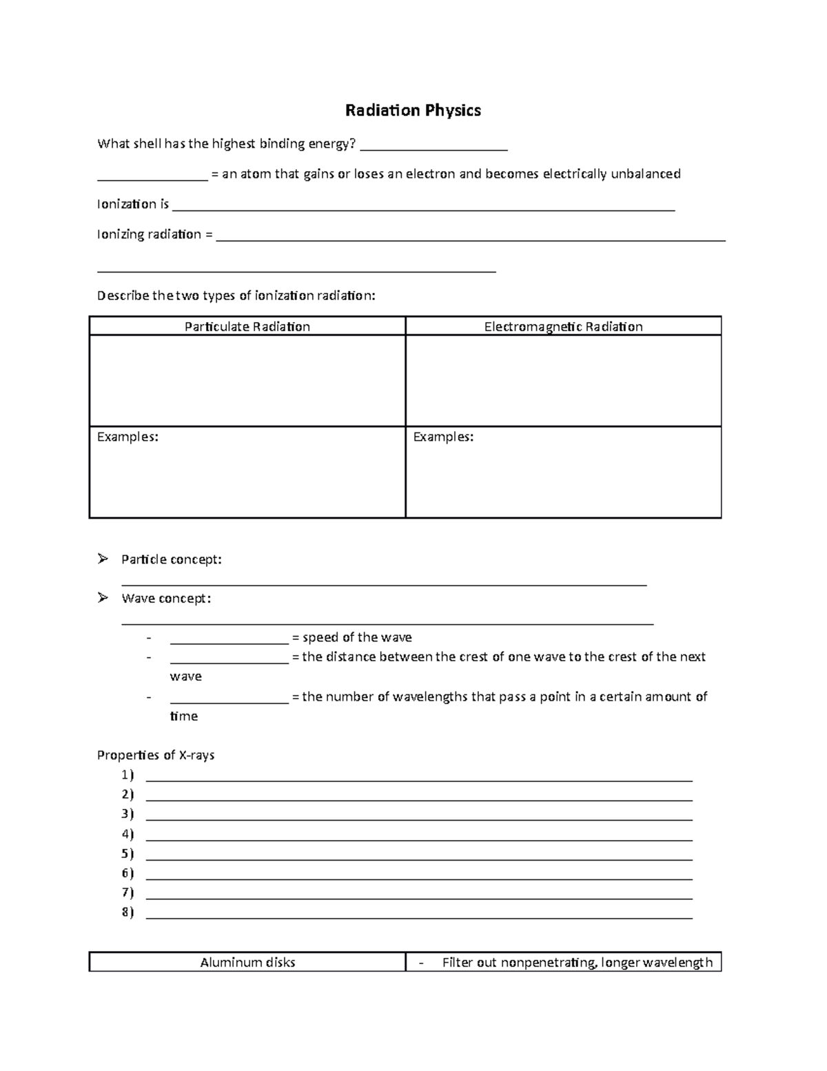 Radiation physics - Lecture notes 1-3 - Radiation Physics What shell ...