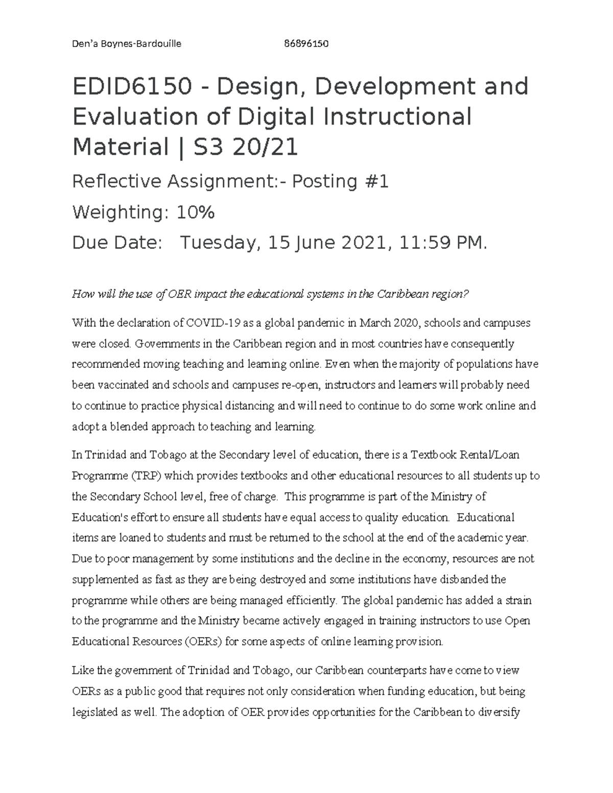 EDID6150 - Design, Development and Evaluation of Digital Instructional ...