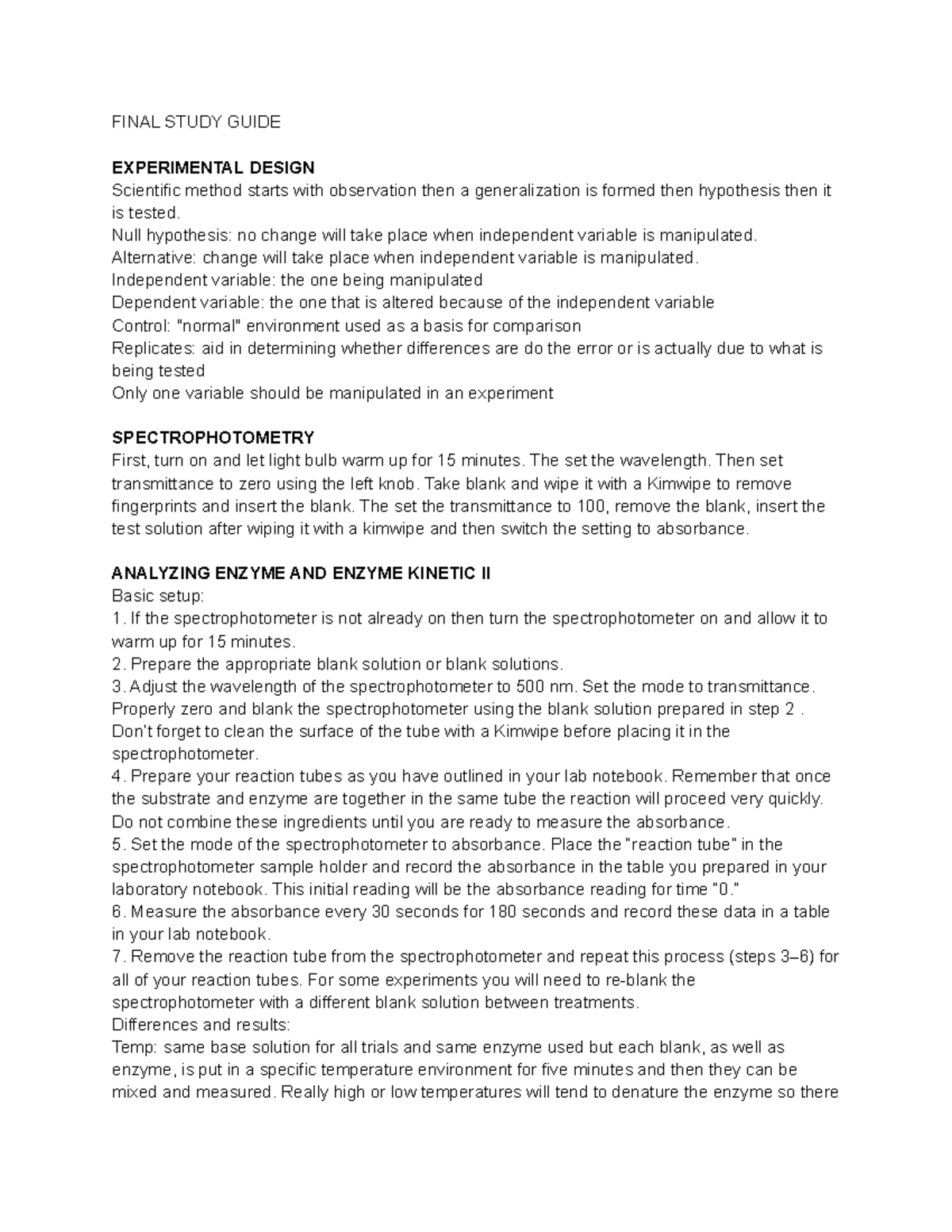 Final study guide - FINAL STUDY GUIDE EXPERIMENTAL DESIGN Scientific ...