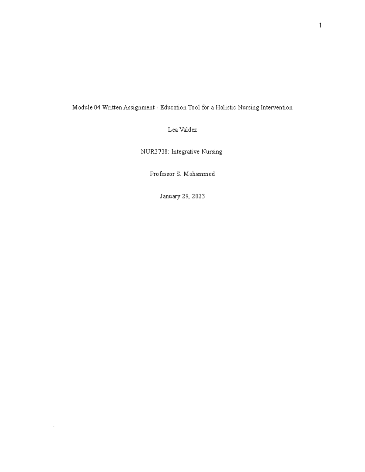 Education Tool for a Holistic Nursing Intervention - Mohammed January ...