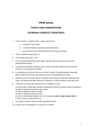 CVEN3304 Final Exam Papers - UNSW Sydney TERM 2 2021 EXAMINATIONS ...