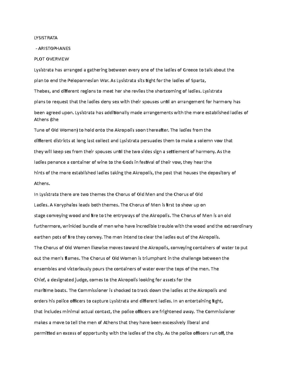 Lysistrata notes 1 - English literature - MG University - Studocu