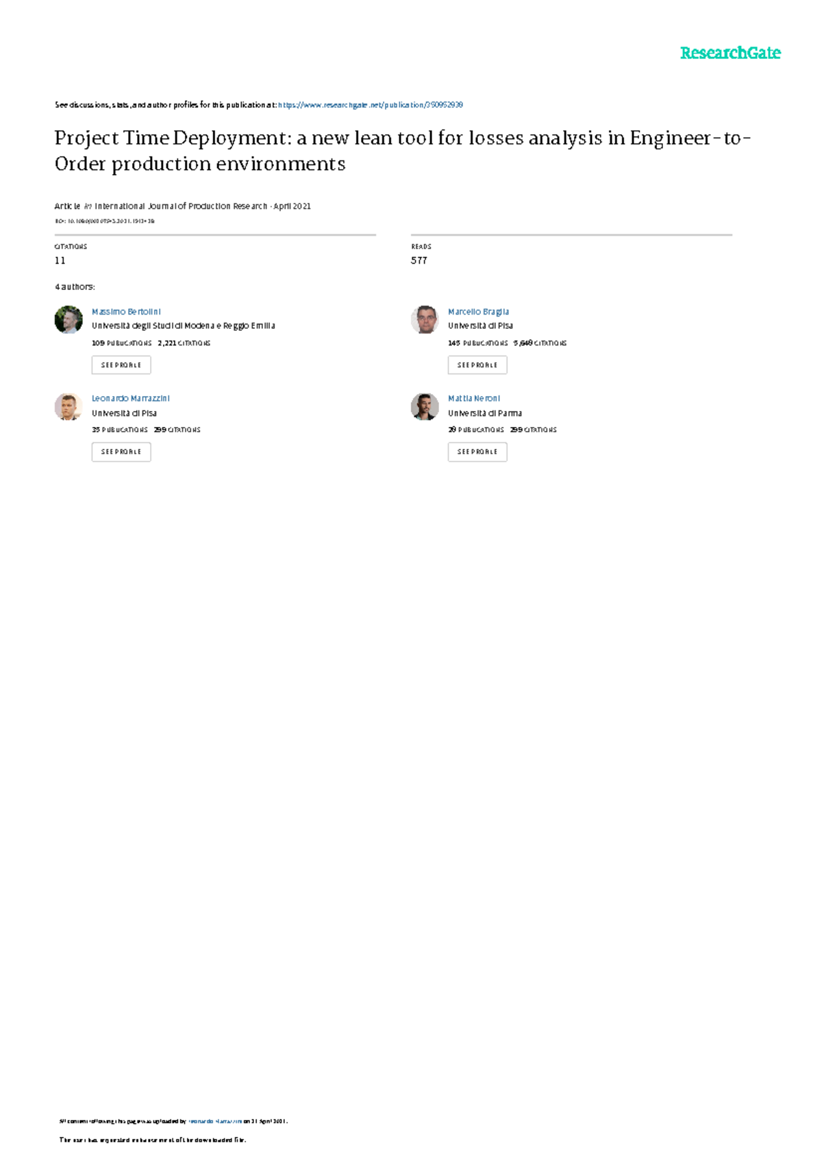 Project Time Deployment anewleantoolforlossesanalysisin Engineer to ...