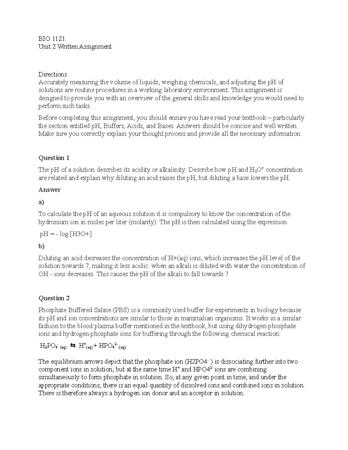 BIO 1121 Unit 2 Written Assignment Directions - Studocu