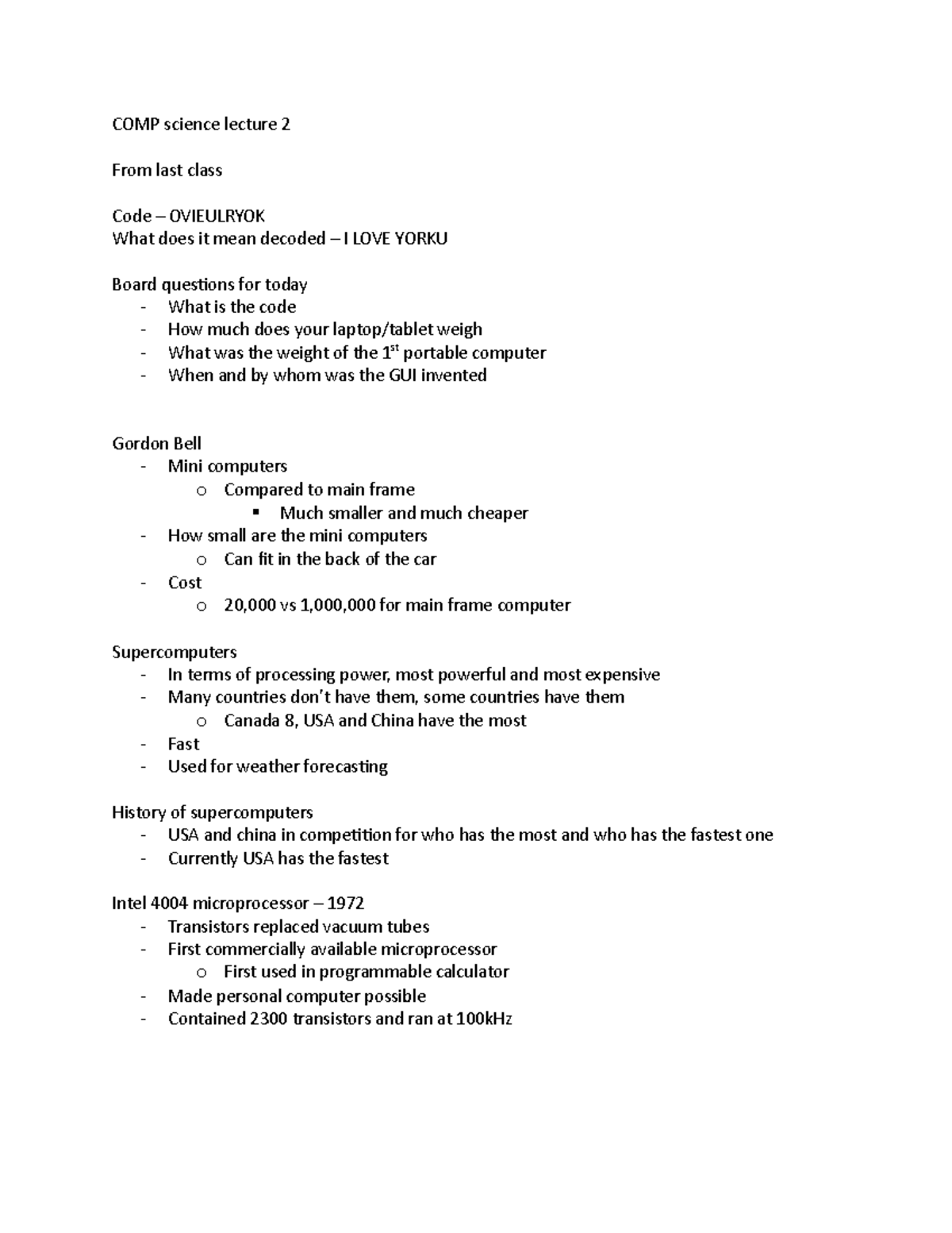 Comp Science Lecture 2 History Of Computing Continued Comp Science Lecture 2 From Last Class