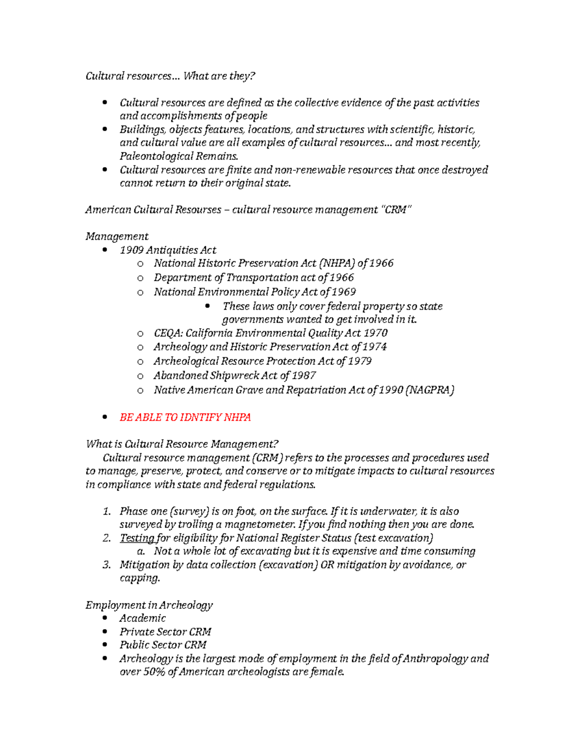 Anthro 2C Oct 6 - Drover - Cultural resources… What are they? Cultural ...