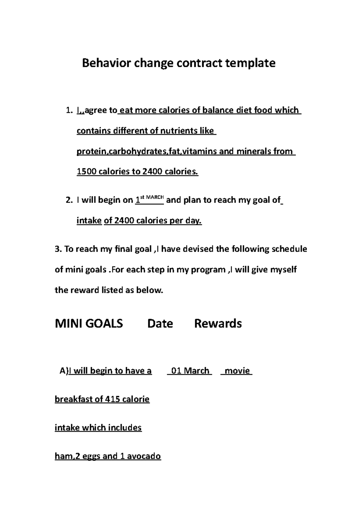 Behavior change contract template Kin 170 - Behavior change contract ...