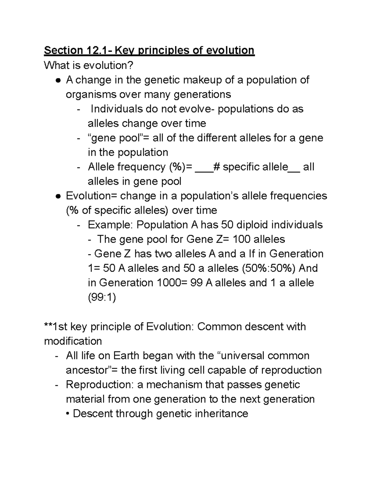 Chapter 12 Forces of Evolutionary Change - Section 12- Key principles ...