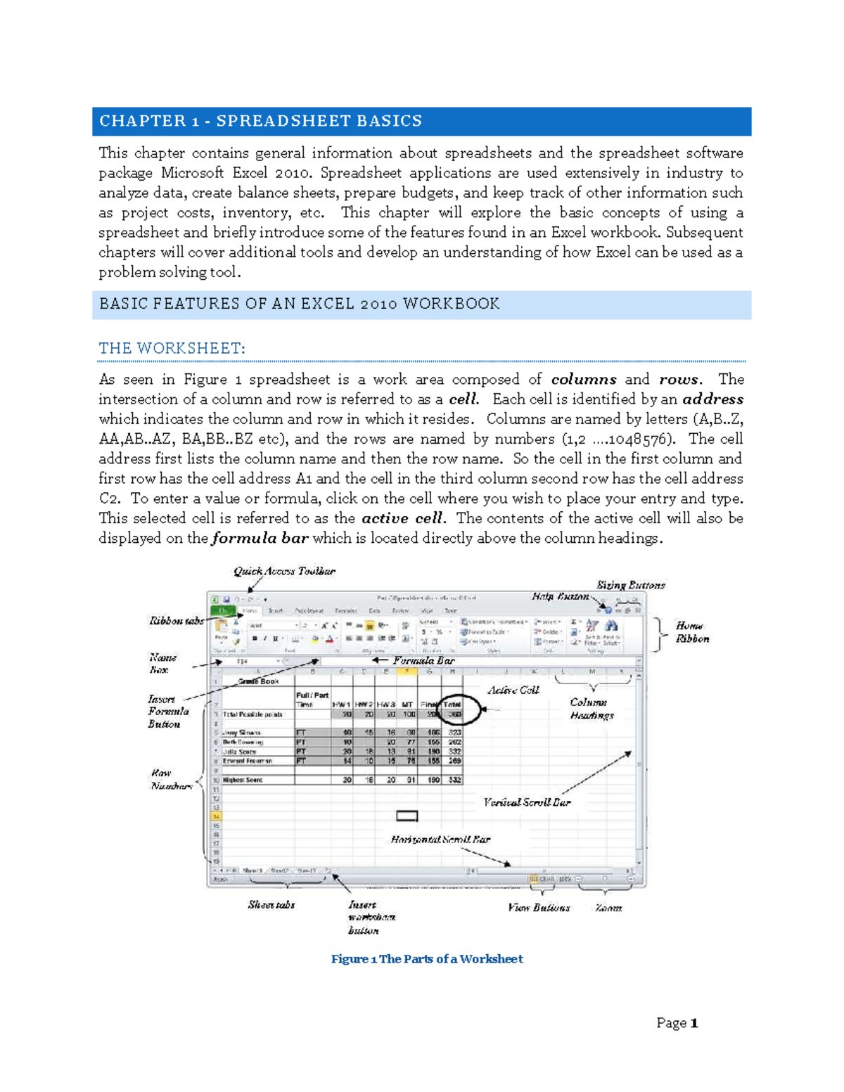 Summary notes chapter 1 - CHAPTER 1 SPREADSHEET BASICS This chapter ...