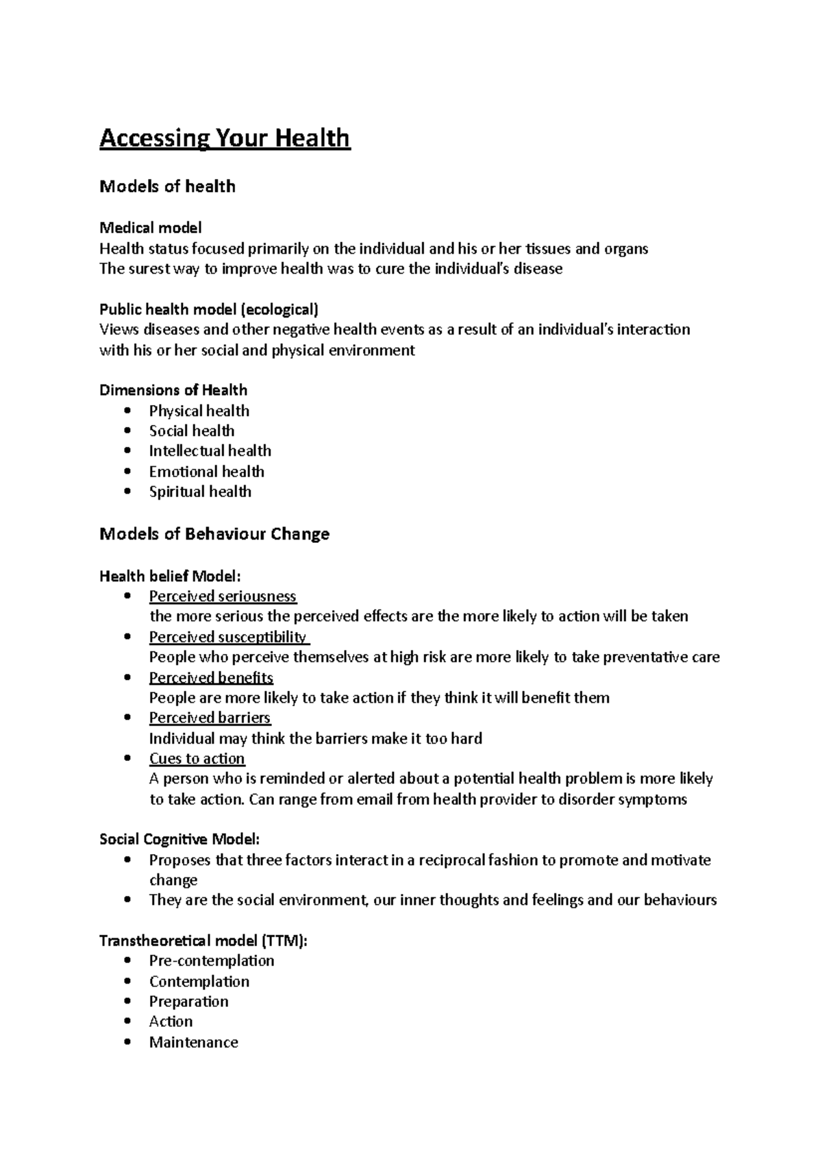 Health Behaviour Revision - Accessing Your Health Models of health ...