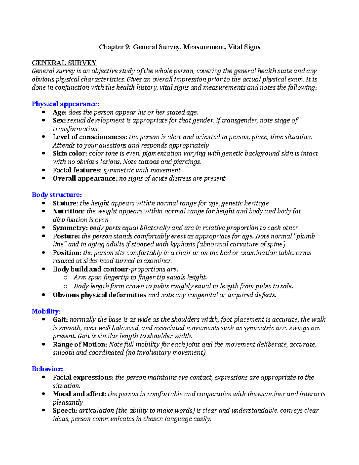 Chapter 09 General Assessment Notes - Chapter 9: General Survey ...
