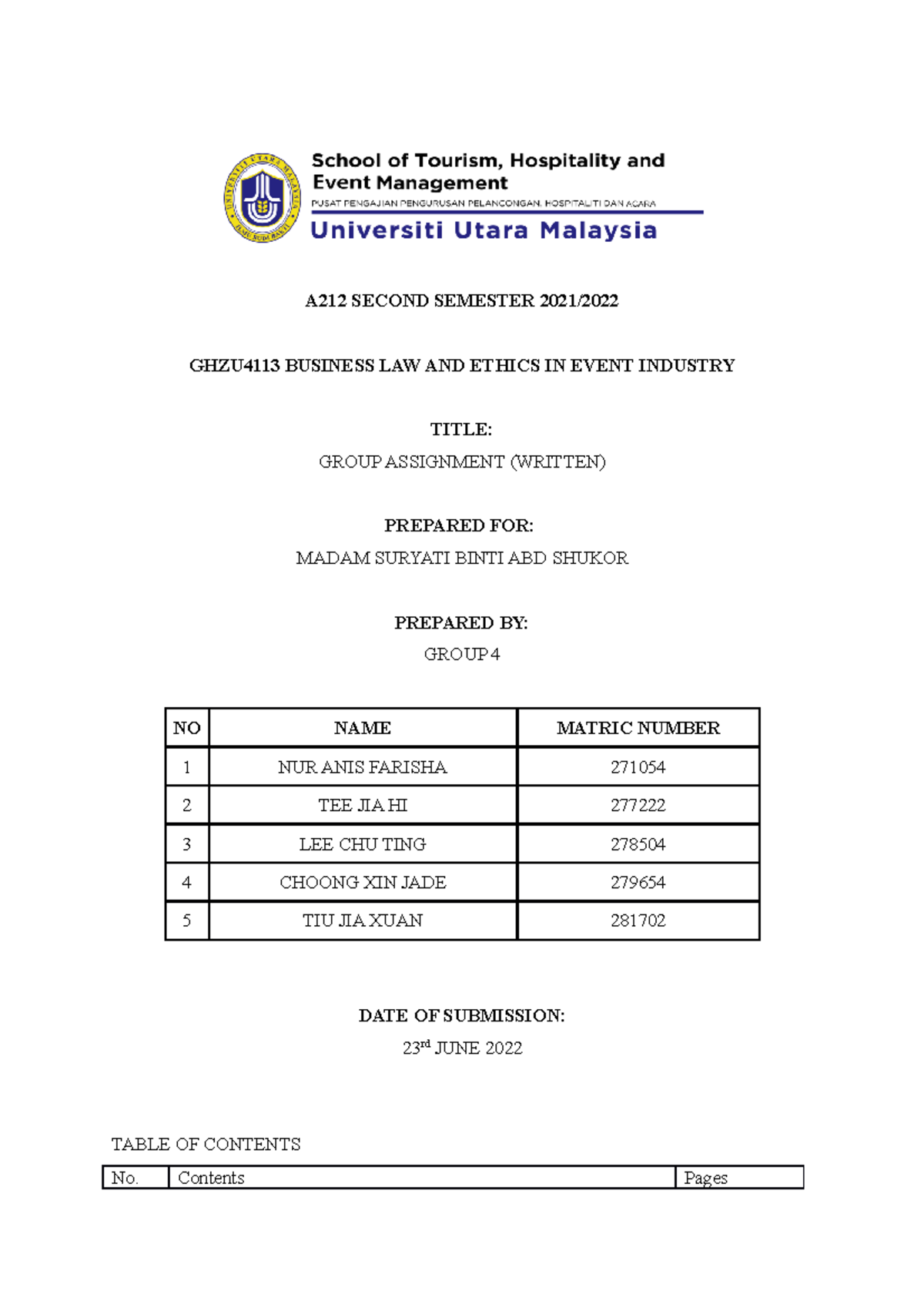GHZU4113(A) A212 Group Assignment Report Group 4 - A212 SECOND SEMESTER 2021/ GHZU4113 BUSINESS ...
