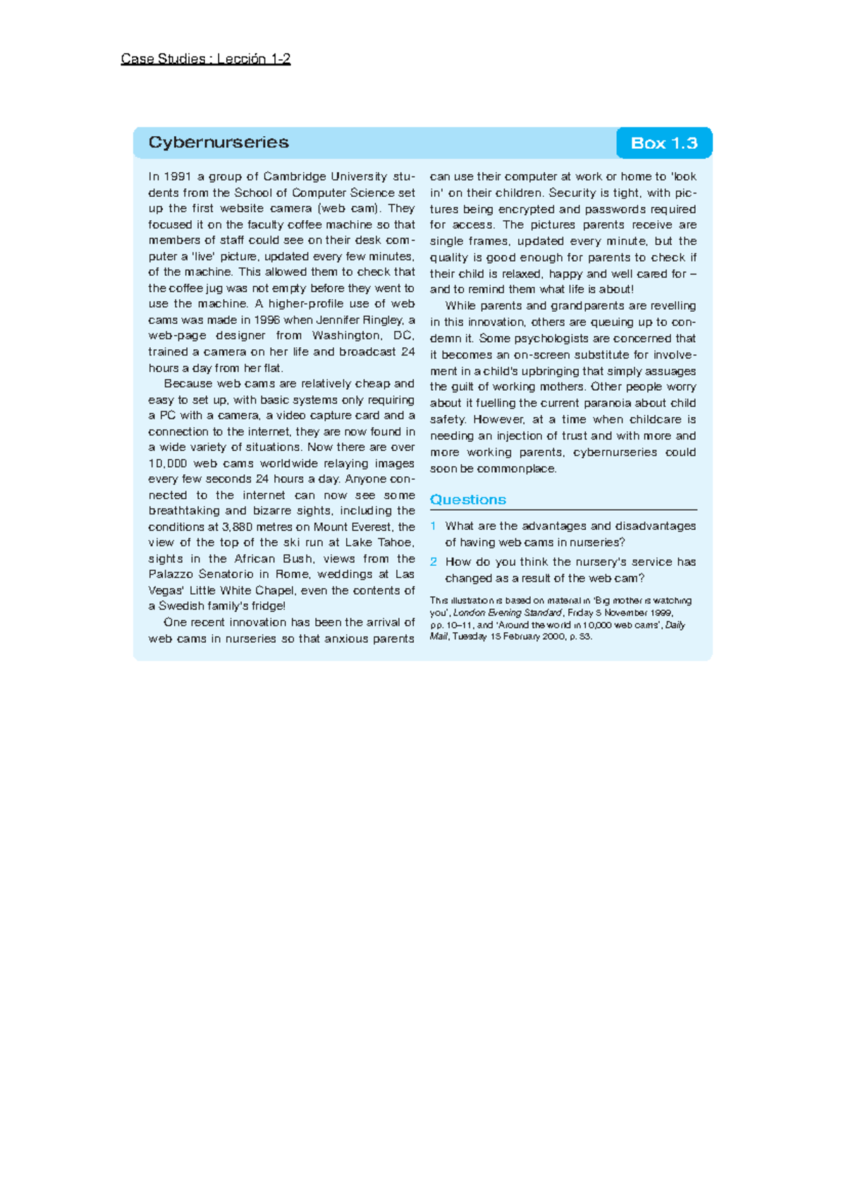 CASE Studies Lección 1-2 - Warning: TT: undefined function: 32 Box 1. In 1991 a group of ...