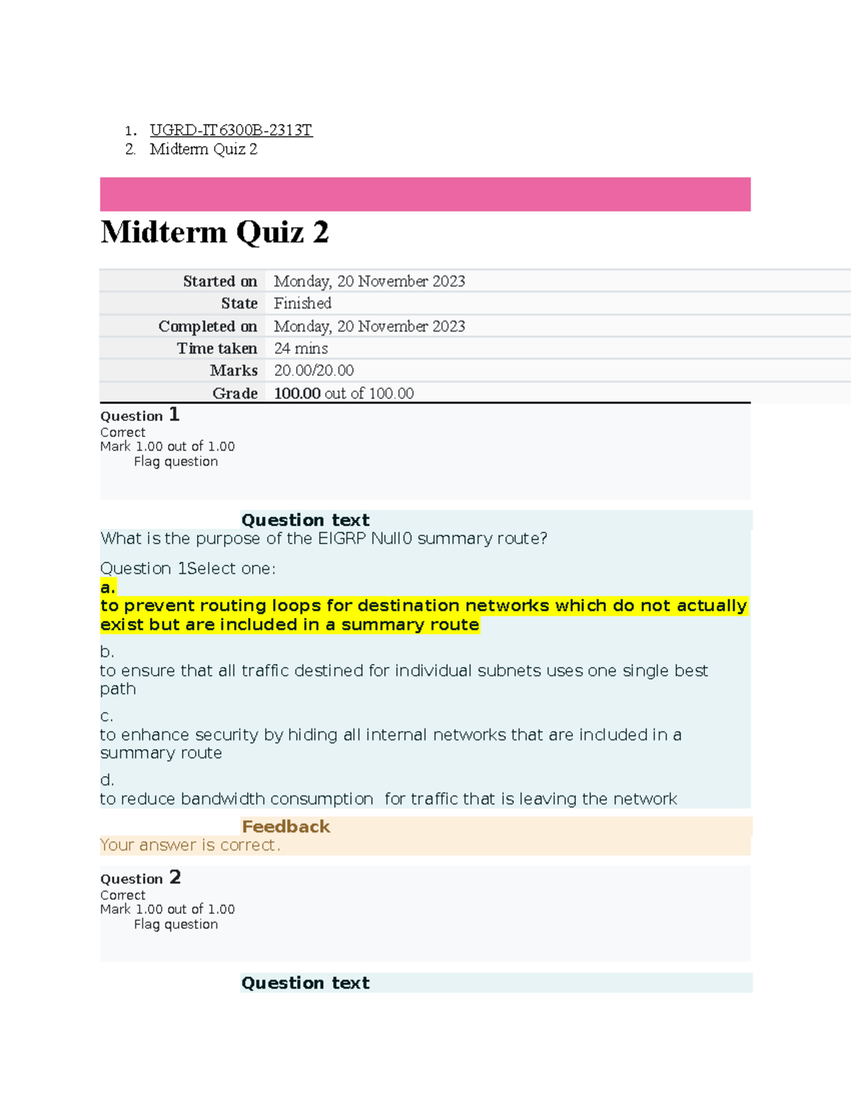 DCN3 - ans - 1. UGRD-IT6300B-2313T 2. Midterm Quiz 2 Midterm Quiz 2 Started on Monday, 20 ...