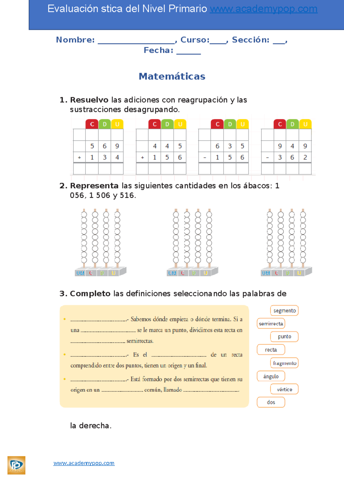 Evaluacion diagnostica de 5to primaria mat - Matemática Básica - Evaluación stica del Nivel ...