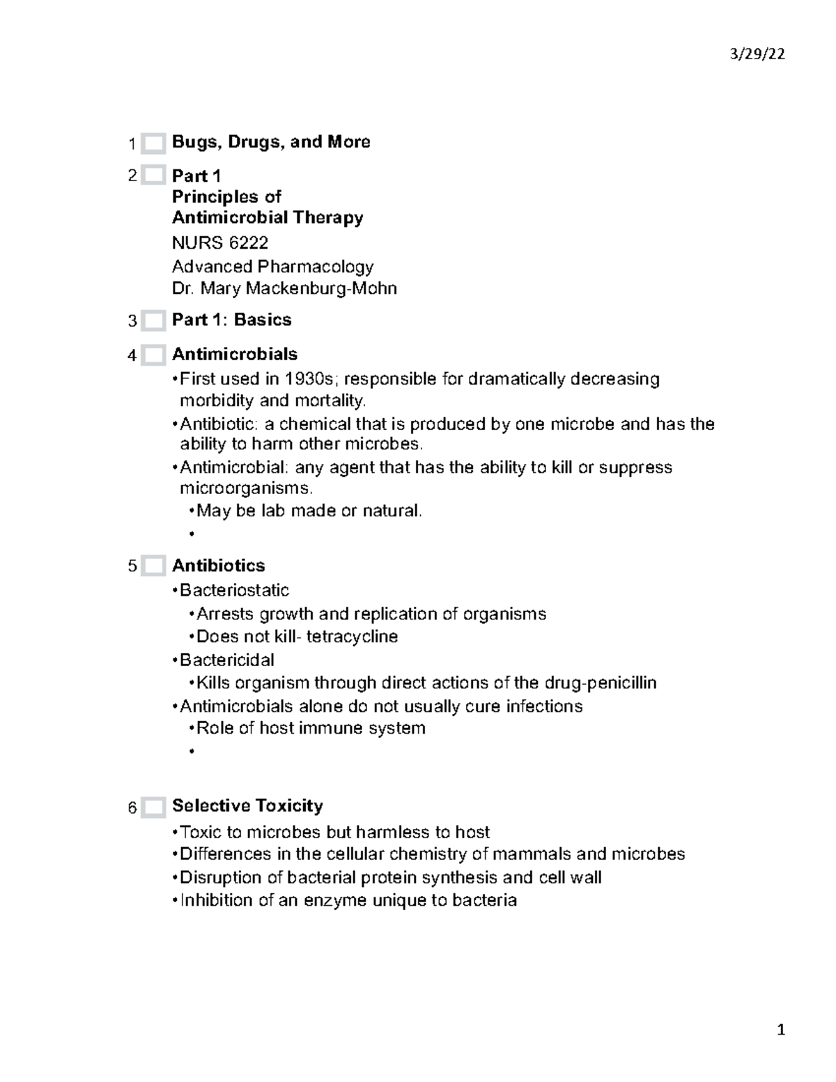 NURS6222.Bugs.Drugs.And.More - 3/29/ 1 Bugs, Drugs, and More Part 1 ...