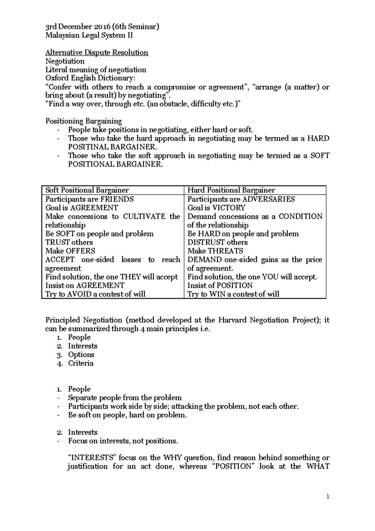 Notes on Alternative Dispute Resolution - Negotiation - Malaysian Legal ...