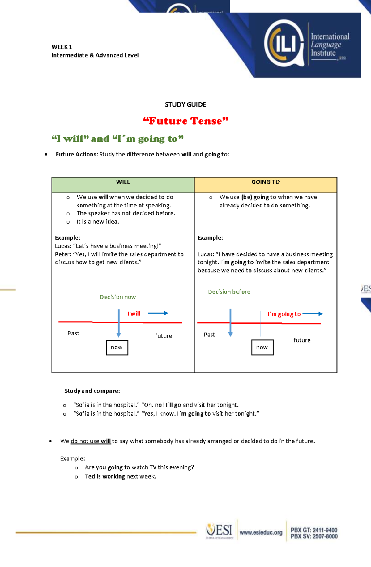 Week 1 Future Tense Will and Going To - WEEK 1 Intermediate & Advanced ...