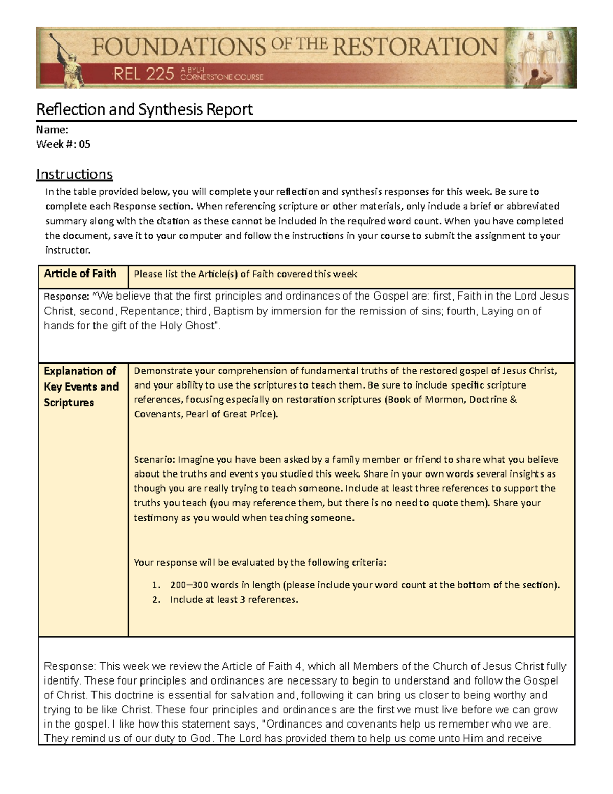 W.05 Reflection - Reflection and Synthesis Report Name: Week #: 05 ...