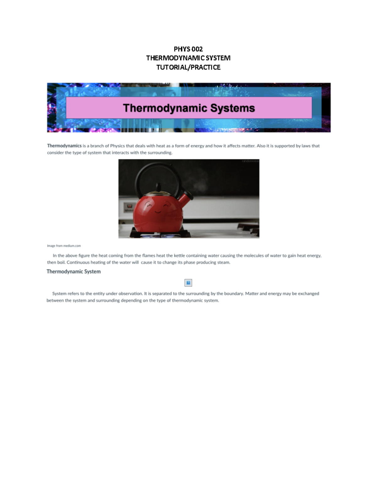 PHYS 002. Thermodynamic System - Calculus-Based Physics 2 - PHYS 002 ...