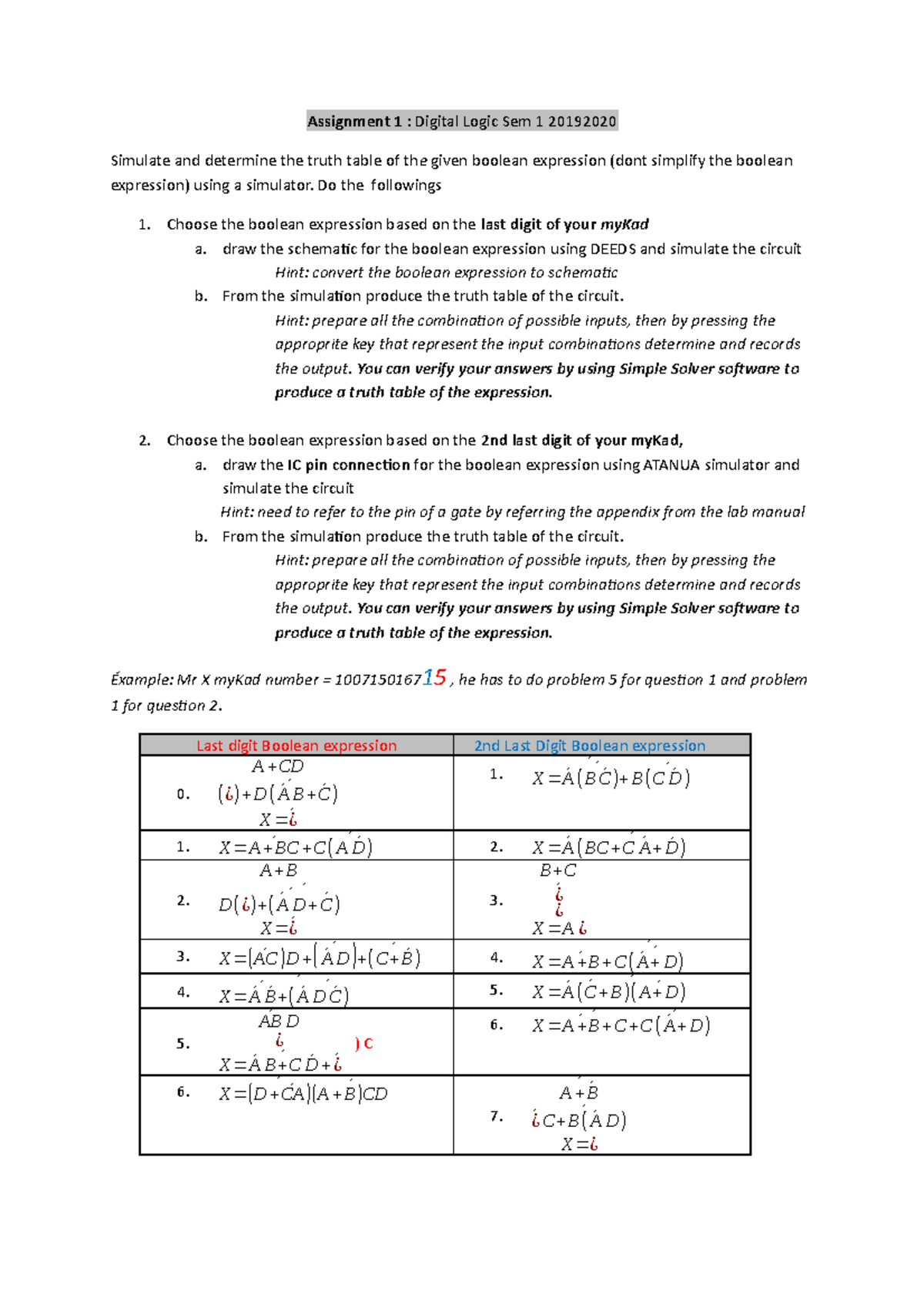 Assignment 1 Space sem 1 2019 2020 - Assignment 1 : Digital Logic Sem 1 ...