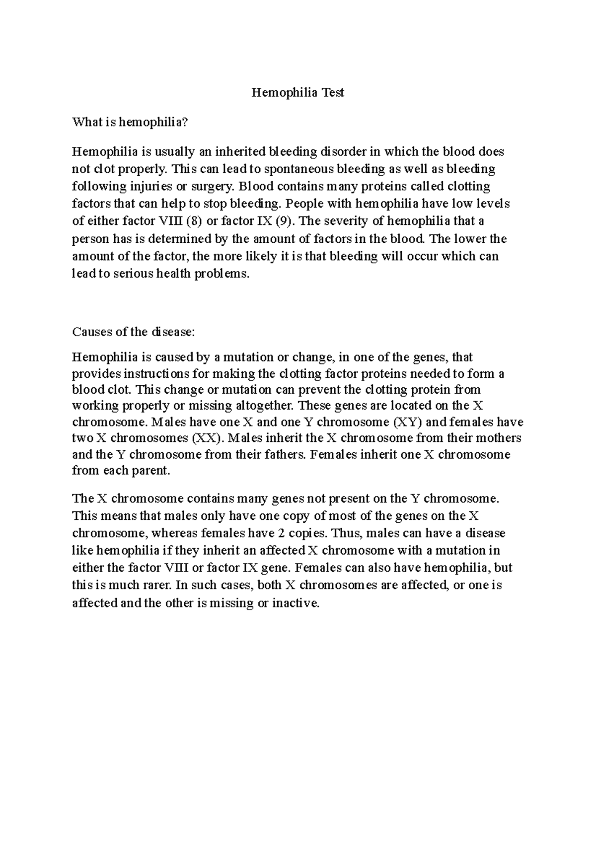 Hemophilia Test - Hemophilia Test What is hemophilia? Hemophilia is ...