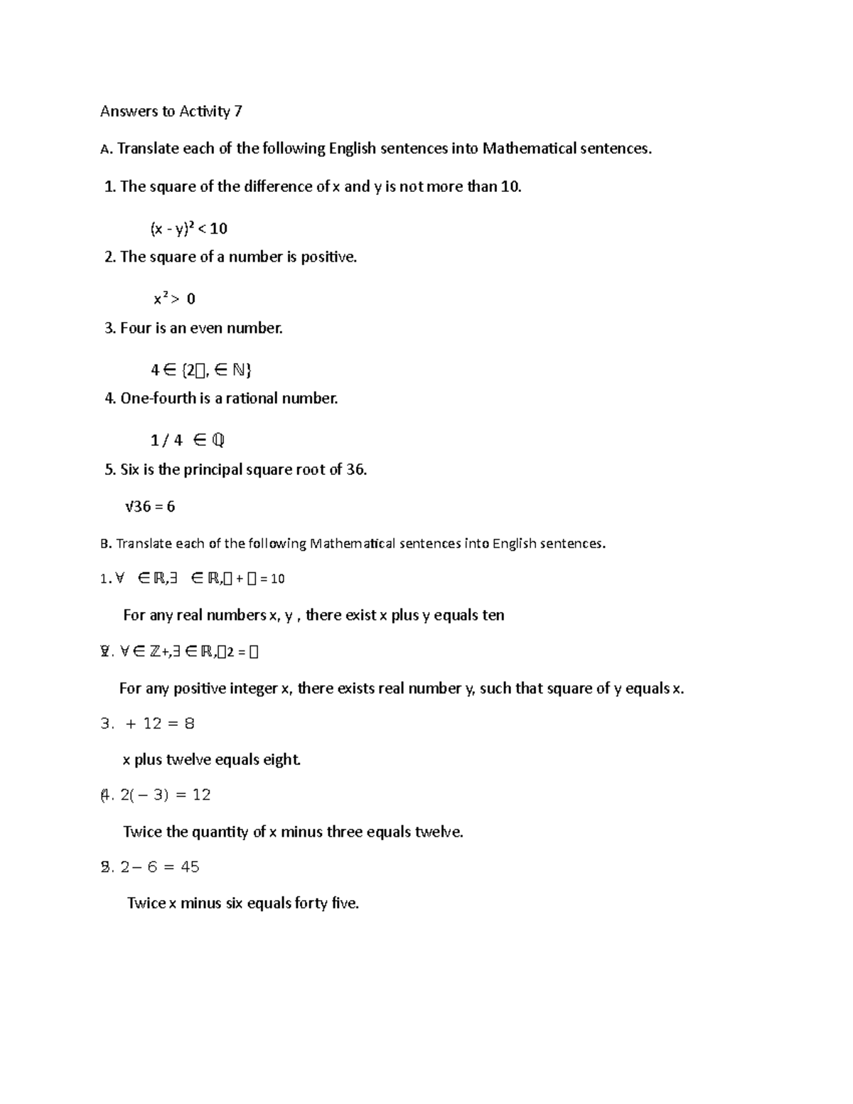 Answers to Activity 7 - Lecture notes 5 - Answers to Activity 7 A ...