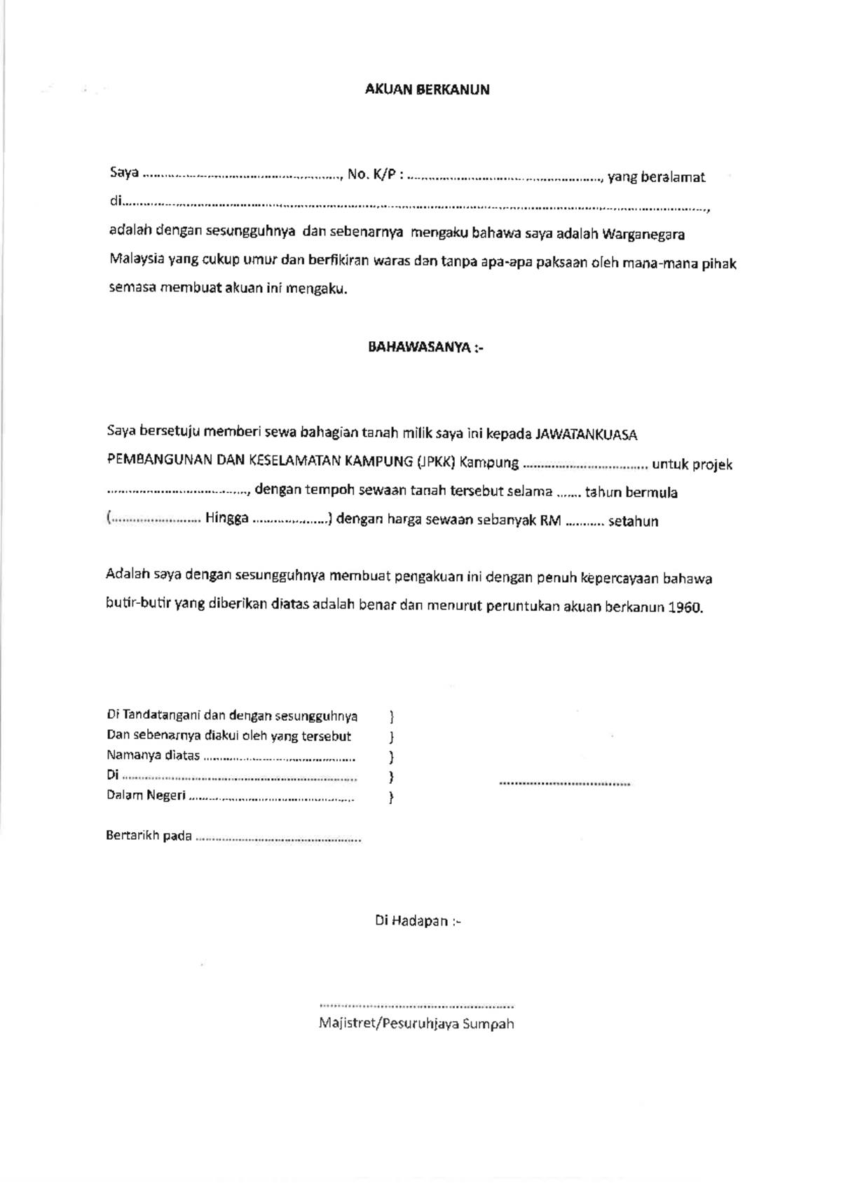 Surat Akuan Berkanun - AKUAN BERKANUN Saya , No. : , yang beralamat di ...