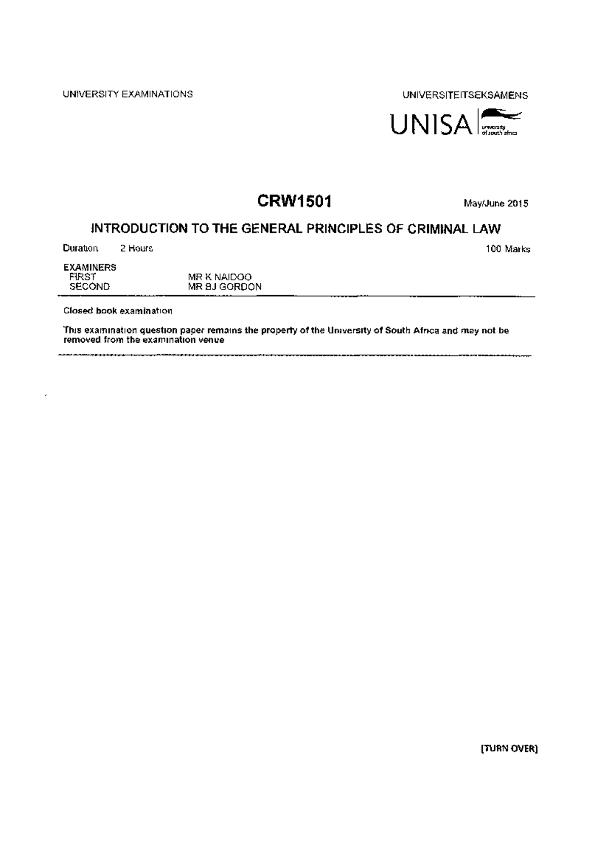 Exam 12 June 2015, questions - CRW1501 - Studocu
