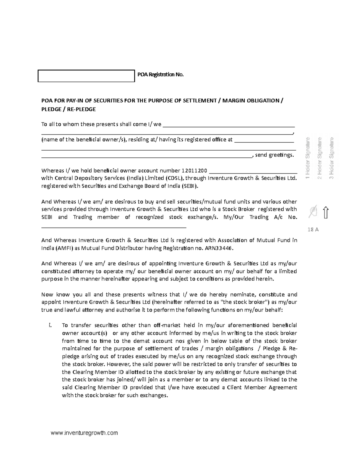 POA Format - Lecture notes 1-3 - POA Registration No. POA FOR PAY-IN OF ...