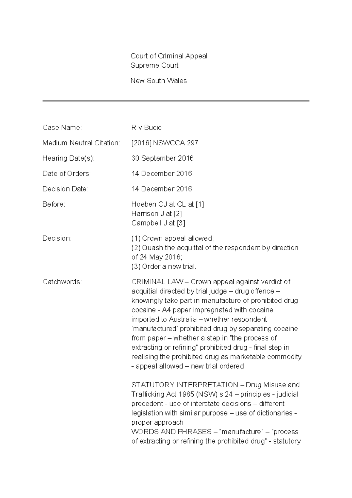 R v Bucic (2016 ) Nswcca 297 - Court of Criminal Appeal Supreme Court ...
