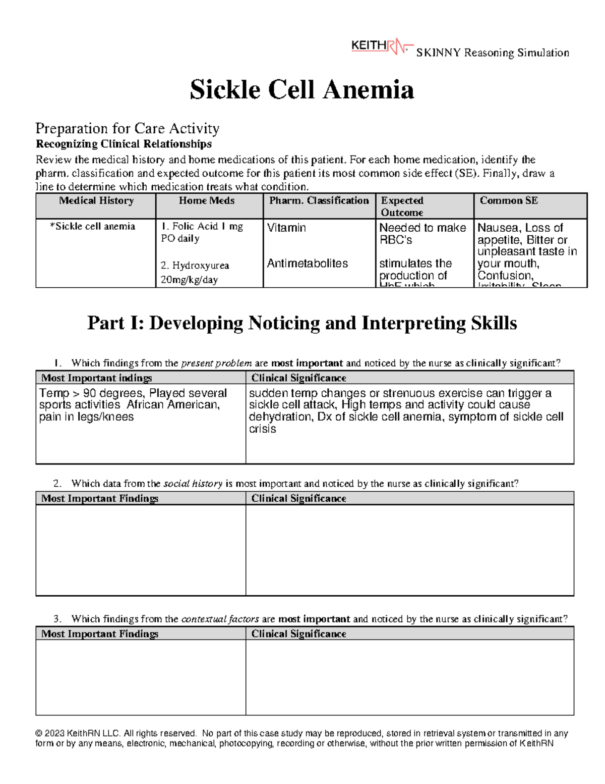 2-23+ Template-Sickle Cell Anemia- Skinny - © 2023 KeithRN LLC. All ...