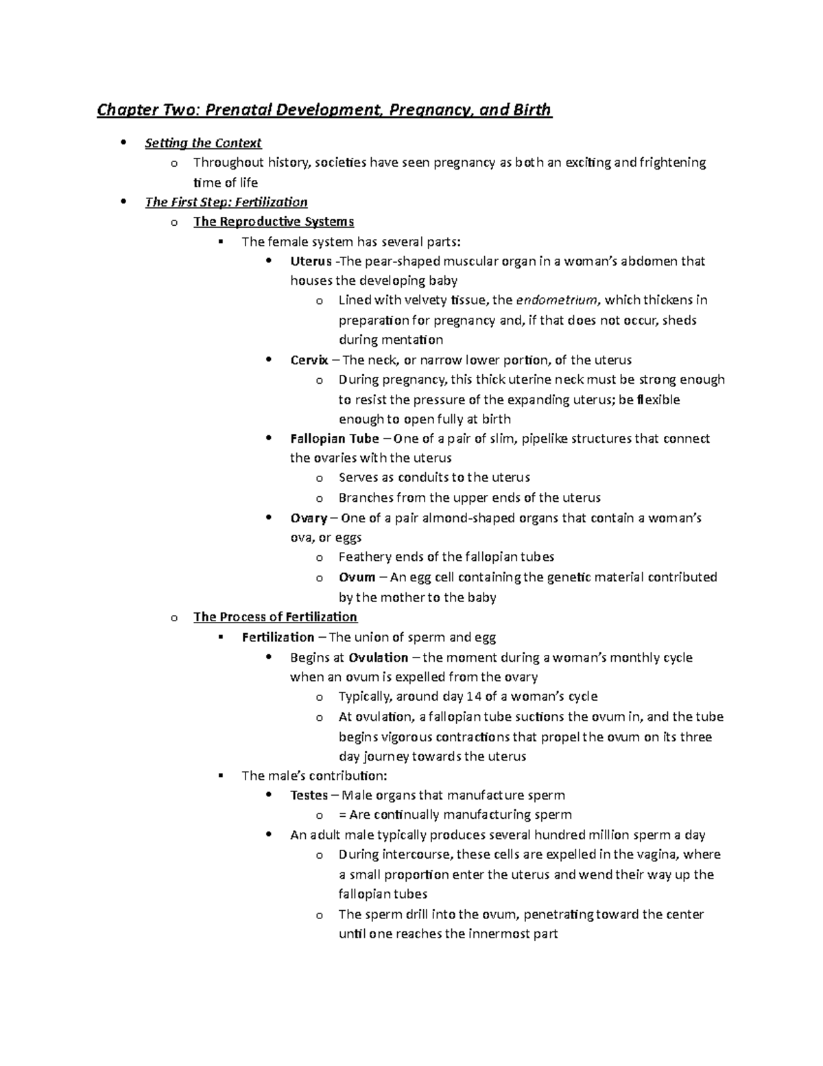 Chap 2 Notes (psy-2300) - Chapter Two: Prenatal Development, Pregnancy ...