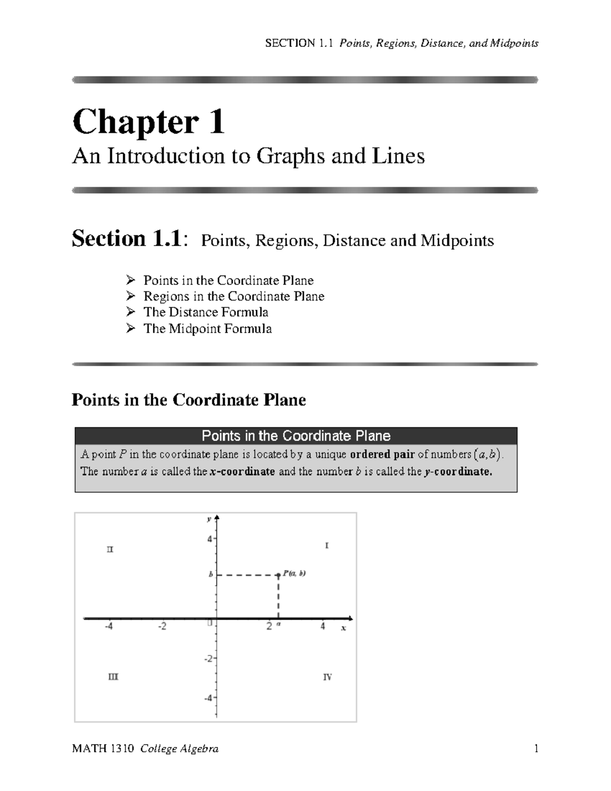 Points, Regions, Distance and Midpoints - The 4 gion. 5 CHAPTER 1 An ...