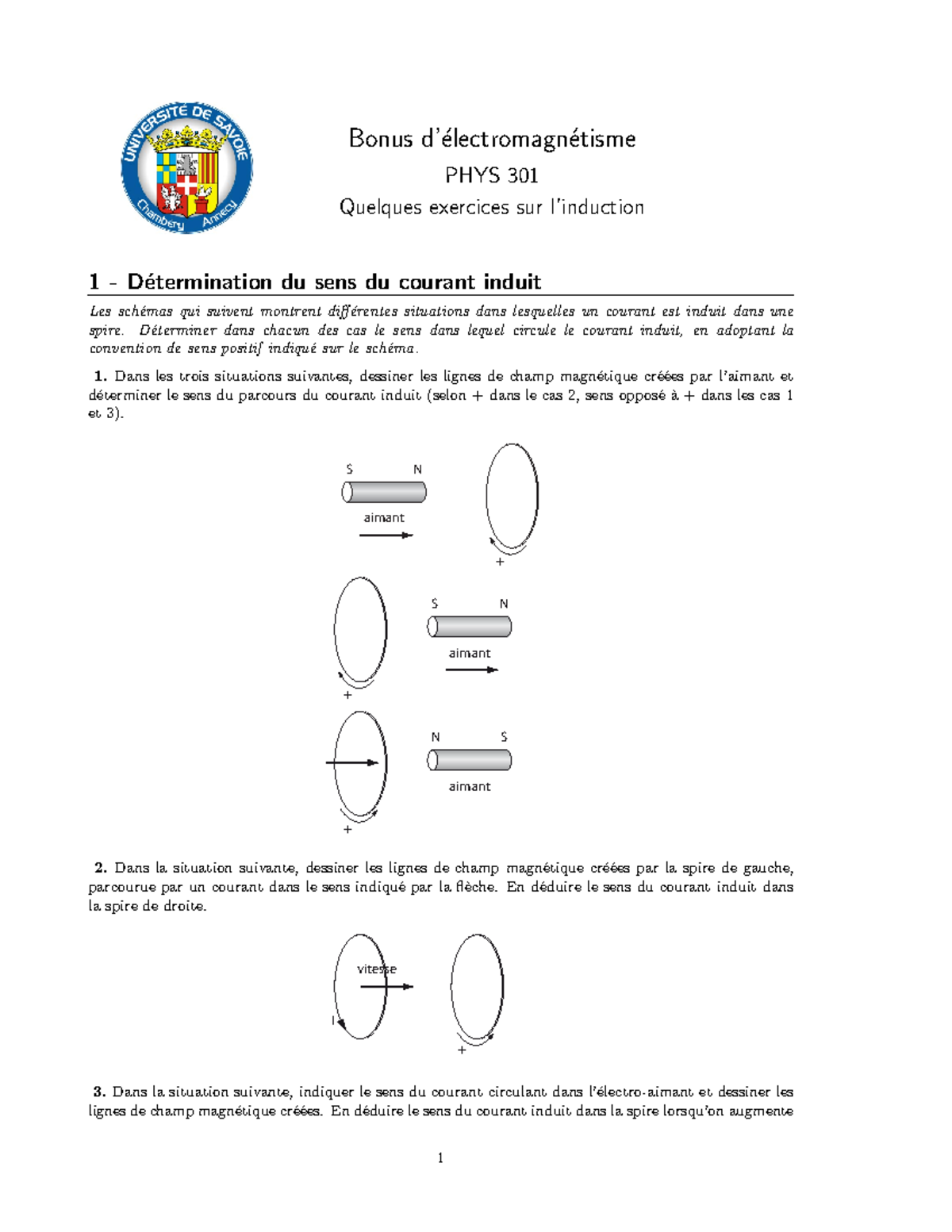 Petits exercices sur l'induction - Bonus d’ ́electromagn ́etisme PHYS 301 Quelques exercices sur ...