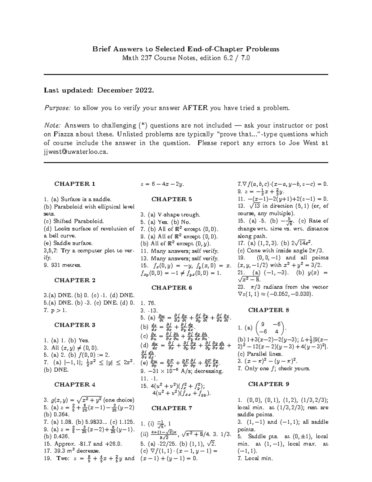 Textbook Solution - Brief Answers to Selected End-of-Chapter Problems ...